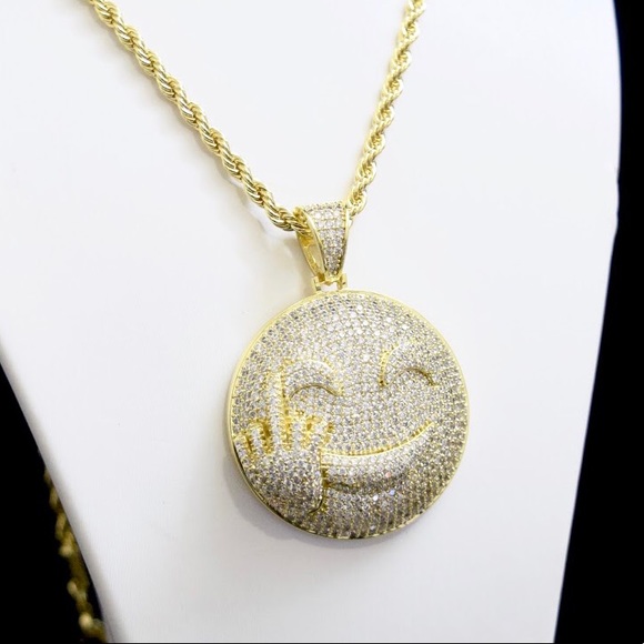 JewelryHq | Accessories | 4k Gold Lab Diamond Middle Finger Emoji Charm ...